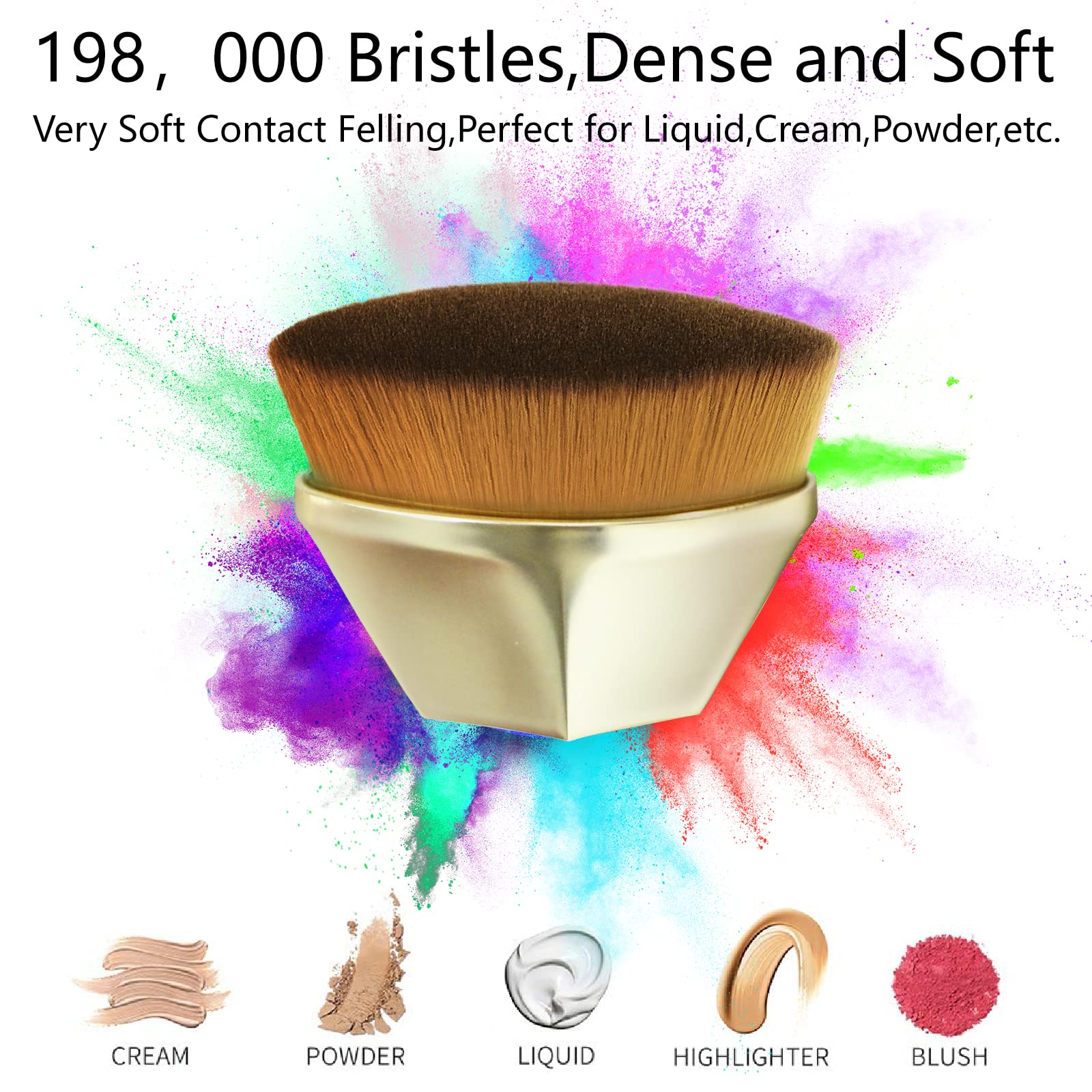 Foundation Makeup Brush Liquid Powder and Cream Foundation Brush Kabuki Flawless Flat Top Blending Makeup Brush(Gold)