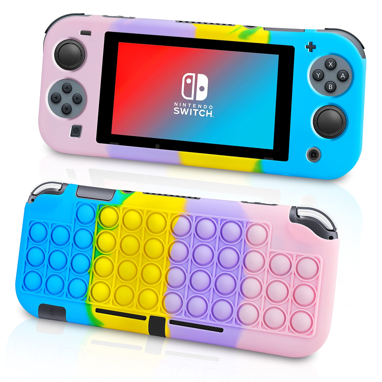 for Switch Lite Case Fidget Pop Bubble Case Colourful Soft Silicone Protective Cover Anti-Scratch Compatible with Nintendo Switch Lite 5.5 Inch-Blue Purple Yellow Pink