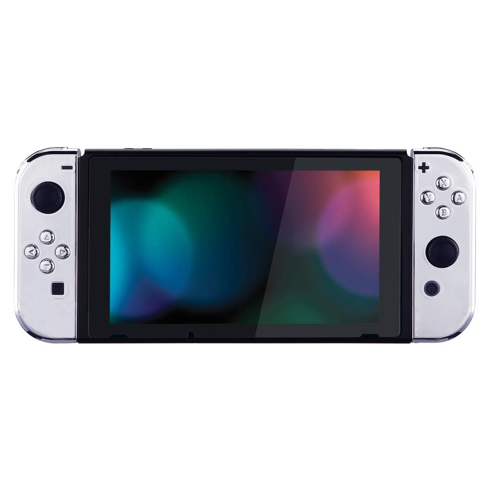 eXtremeRate DIY Replacement Shell Buttons for Nintendo Switch, Back Plate for Switch Console, Housing with Full Set Buttons for Joycon Handheld Controller - Chrome Silver [No Electronics Parts]