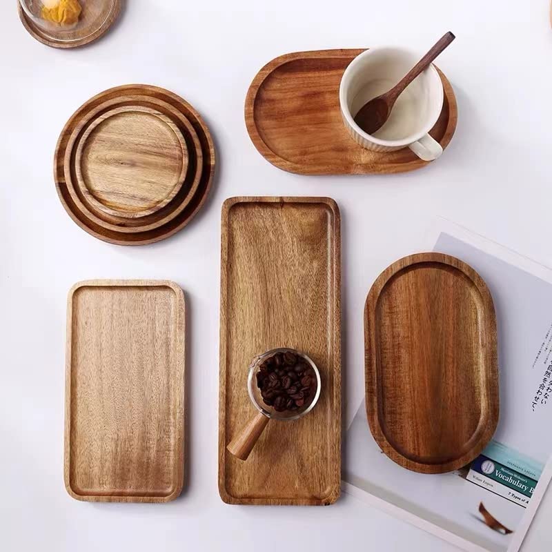 Set of 3pcs Solid Acacia Wood Serving Trays (11 x 4.1 inches) Rectangular Wooden Serving Platters for Home Decor, Food, Vegetables, Fruit, Charcuterie, Appetizer Serving Tray, Cheese Board Plate