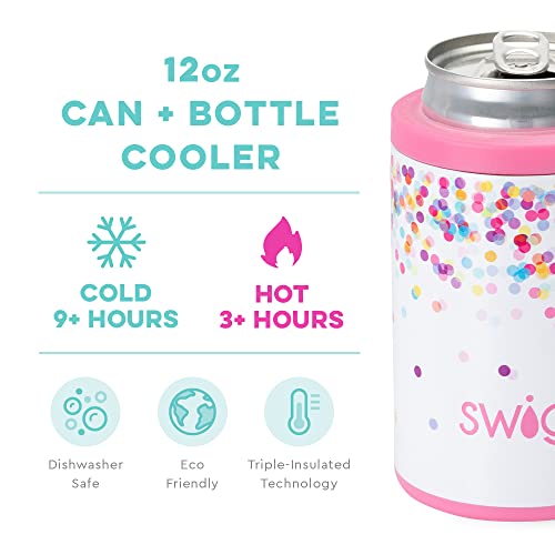 Swig Life Standard Can + Bottle Cooler, Stainless Steel, Dishwasher Safe, Triple Insulated Can Sleeve for Standard Size 12oz Cans or Bottles in Confetti Print