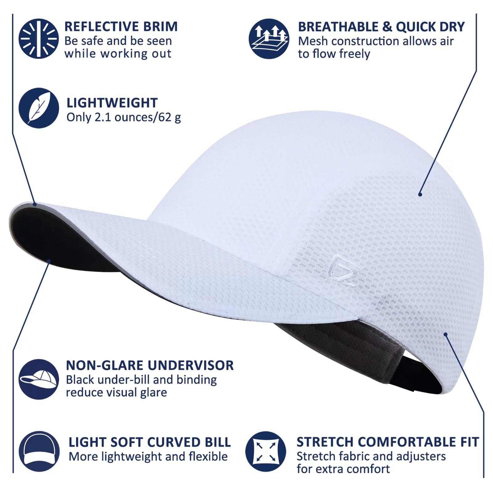GADIEMKENSD Women's Race Day Running Hat Performance Mesh Baseball Cap - Excellent Ventilation, Lightweight, Reflective Safety Ponytail Hats for Exercise Golf Hiking Workout Gym Black White 2Pack