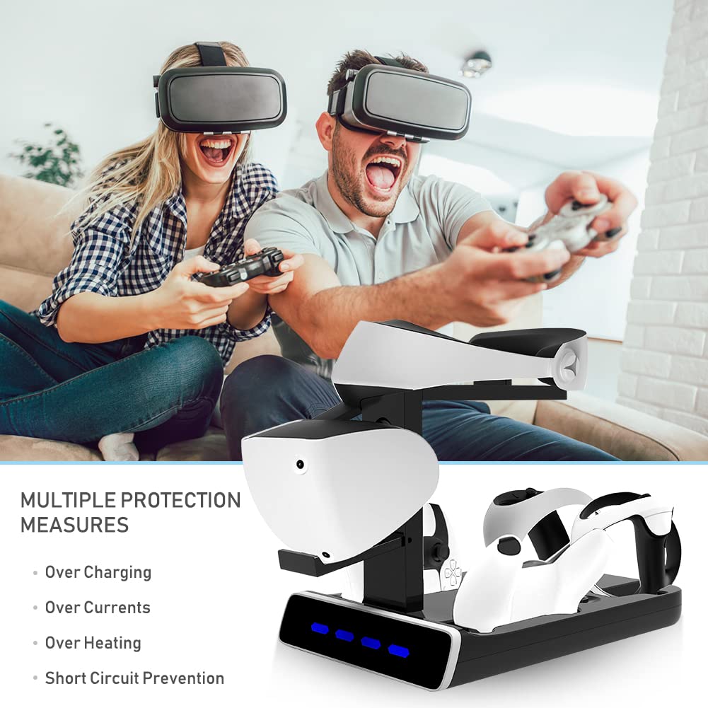 Jhua PS5 Controller Charger Station PS5 Stand 4 Charging Station for PlayStation VR2 and PS5 Controller Charging Dock Station with VR Headset Display Stand, LED Indicators