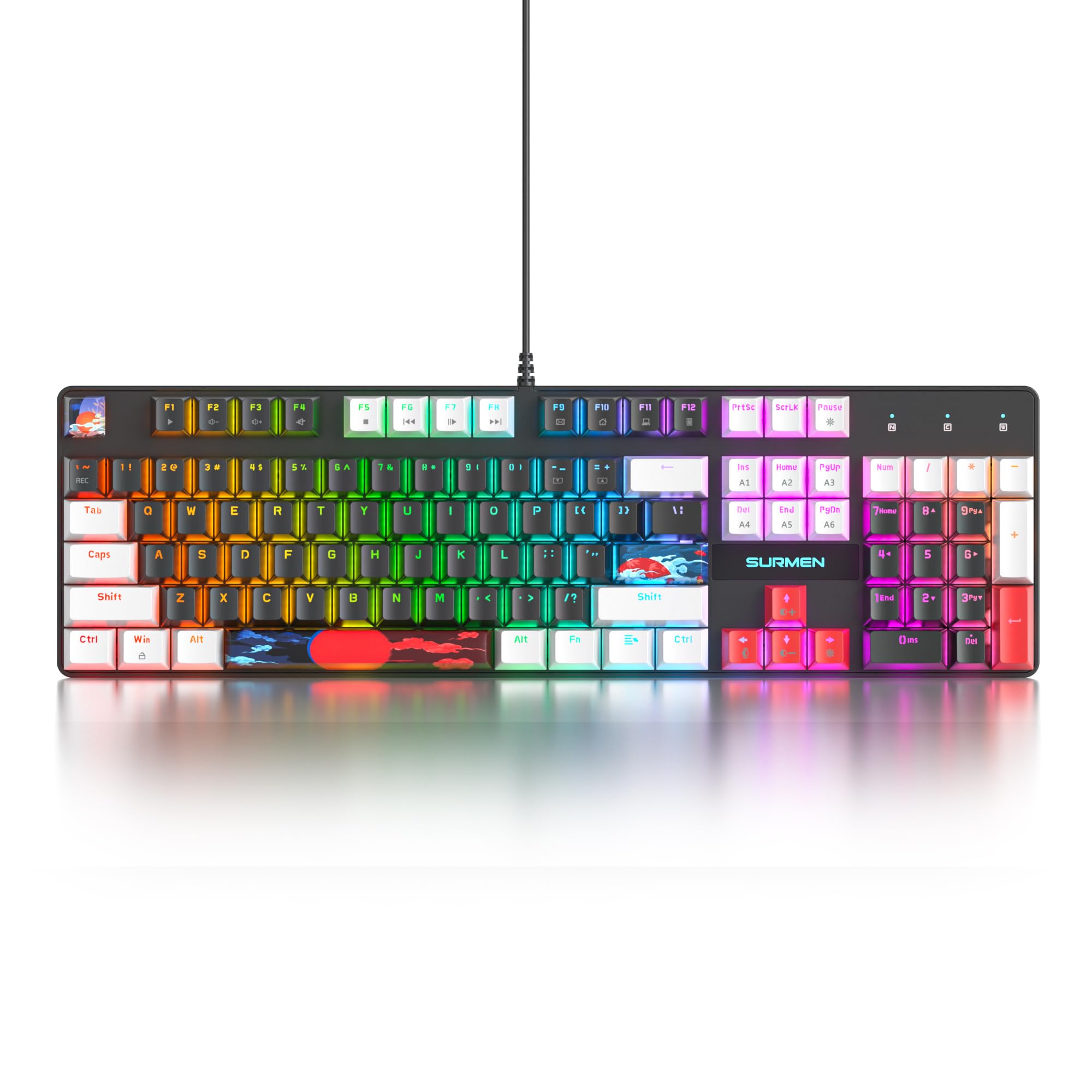 Fogruaden 60% Mechanical Keyboard, 61 Keys Gaming Keyboard with PBT Keycaps and 3 Extra Dye-Sub keycaps, Rainbow Backlit, Wired NKRO for PC/Mac Gamer