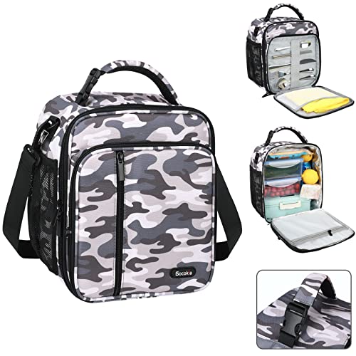 Gocokia Lunch Bag Insulated for Men Women Water- Resistant Cooler Bag with Bottle Holder Bento Box Bag with Adjustable Shoulder Strap for Adults Work Office Picnic (12L, Camo)
