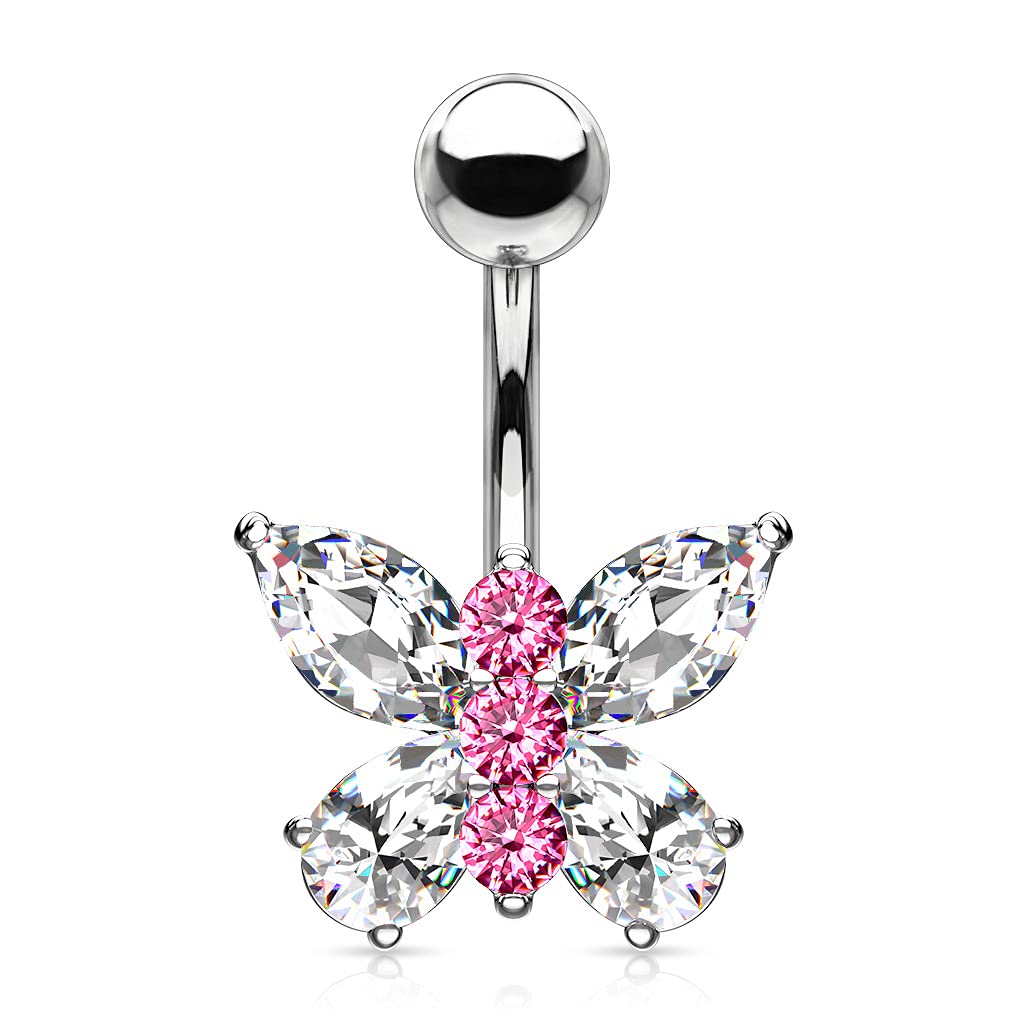 Dynamique Two Tone Butterfly Navel 316L Stainless Steel Belly Button Navel Ring (Sold Per Piece)