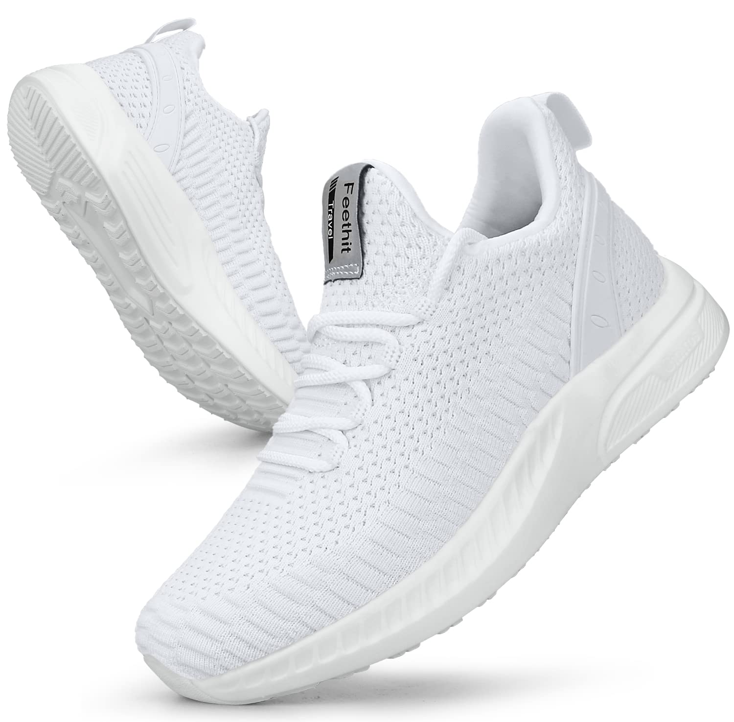 Feethit Women Tennis Running Shoes Walking Shoes Lightweight Casual Sneakers for Travel Gym Work Woman Waitress Nurse Light White 5.5
