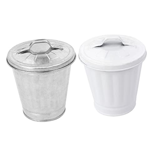 ORFOFE 2pcs Plant Storage Galvanized Door Container Mini Paper Farmhouse Vase Trash Bin with Cute Brush Milk Cans Household Recycling Tabletop Room Iron Tin Can Metal Kitchen Simple