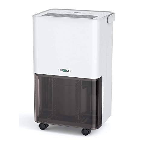 Uhome 30 Pint Dehumidifier - 1500 Sq Ft Dehumidifiers for Basement with Activated Carbon Filter, Humidity Sensor, Auto Shut Off, Continuous Drainage Hose - Ideal Dehumidifiers for Home White
