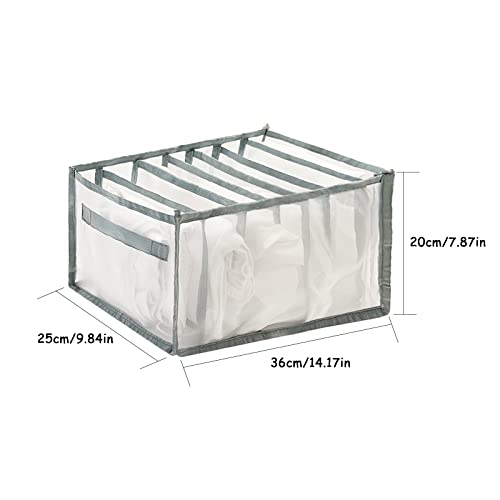 MACAJICHO Wardrobe Clothes Organizer, 2PCS Clothes Organizer for Folded Clothes Washable Mesh Nylon Baby Clothes Organizer, Drawer Organizer for Clothes, T-shirts, Socks, Jeans, Bra(Grey, 7 Grids)