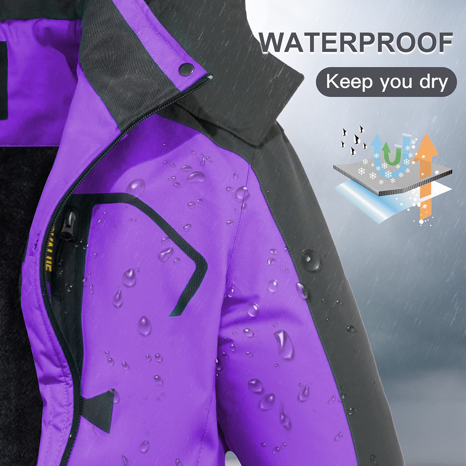 FARVALUE Womens Waterproof Ski Jacket Warm Winter Snow Coat Windproof Snowboard Jacket Hooded Raincoats Mountain Windbreaker Purple Small