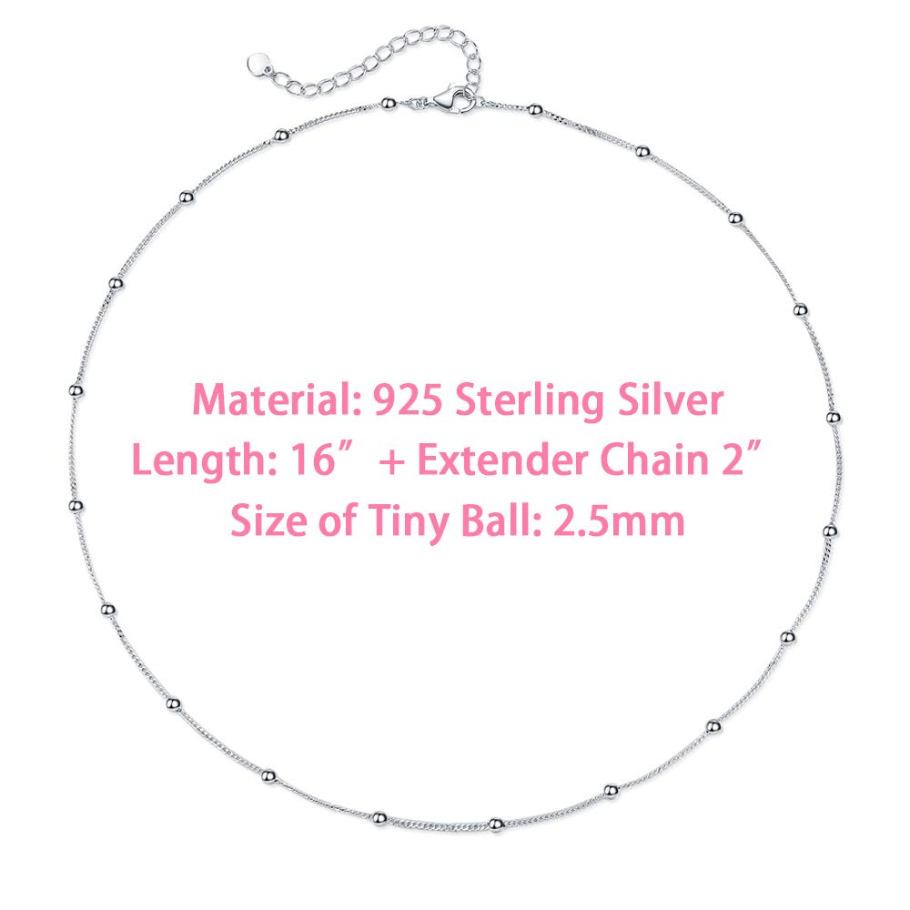 EPIRORA Choker Necklace for Women 925 Sterling Silver White Gold Plated Dainty Satellite Bead Chain Pendant Minimalist Jewelry, 16''+2"