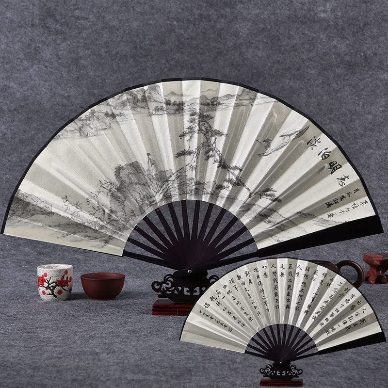 Folding Fan 8 Inch Folding Fan Ancient Style Folding Fan Chinese Style Boy Bamboo Gift Hand-held Fan Retro Classical Black Hand Fan (Color : K, Fan Size : 8 inches)