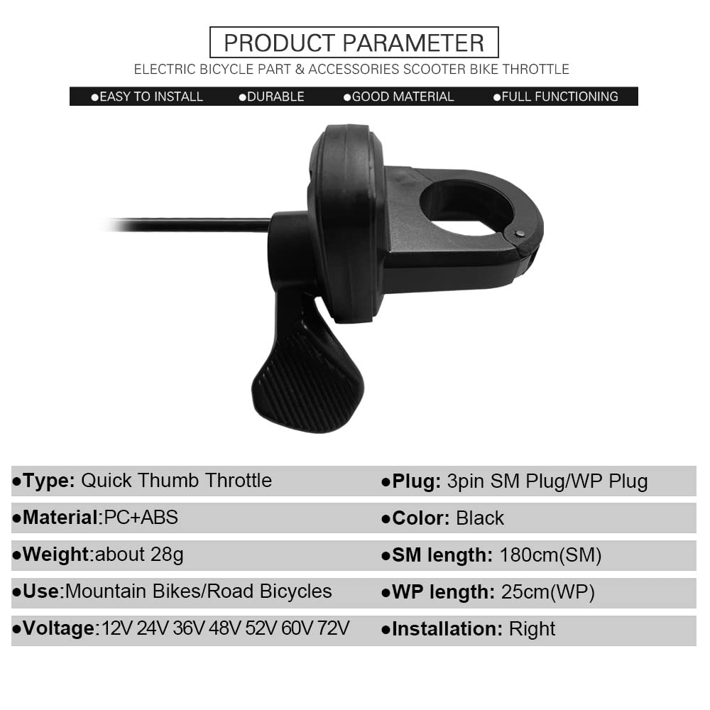 Ebike Accessories TT08/109XR Black Quick Thumb Throttle SM Connector 3-pin 22.5inch Grip Bicycle Conversion kit Parts