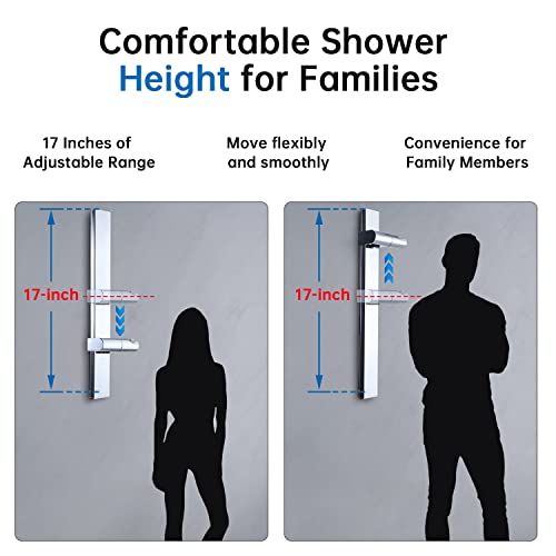 G-Promise No Drilling Metal Shower Slide Bar with Height and Angle Adjustable Handheld Shower Head Holder |Strong Adhesive Disc Mount or Wall-Mounted (Chrome)