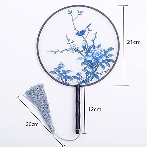Folding Fan Chinese Style Round Fan with Wooden Handle Portable Printed Vintage Fan Dance Wedding Favors Fan (9)