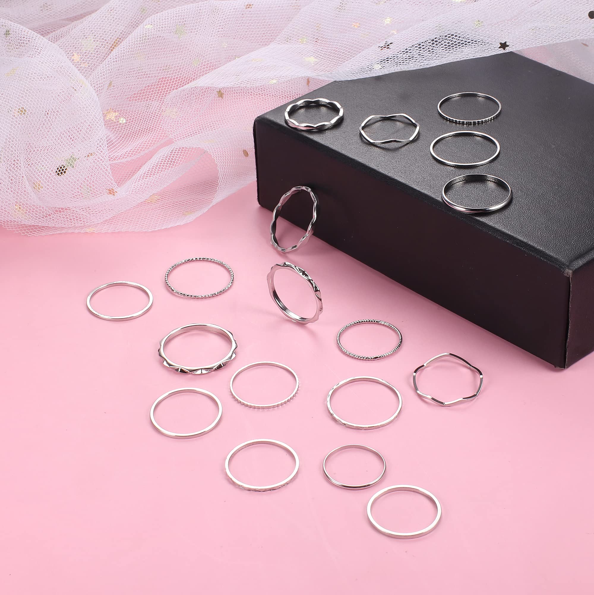 FASACCO 18PCS Plain Band Knuckle Stacking Midi Rings for Women Men Simple Wedding Finger Stackable Statement Rings Comfort Fit Size 4 to 9