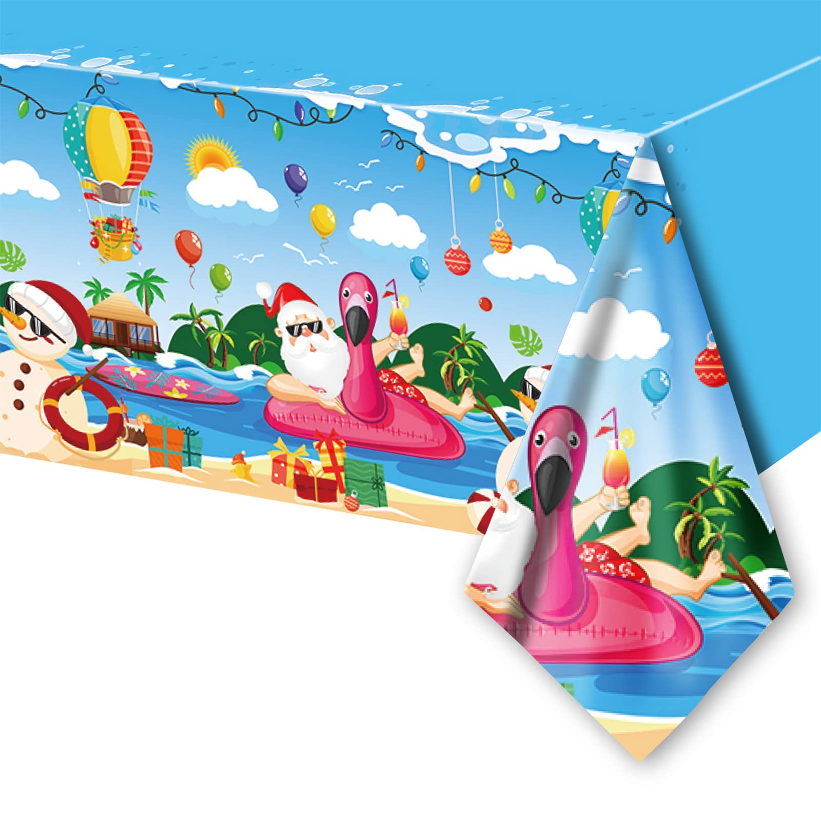 Dreasmt Christmas in July Tablecloths Table Decorations - Summer Beach Hawaiian Santa Plastic Table Covers for Pool Hawaii Mele Kalikimaka Tropical Christmas Party Decorations