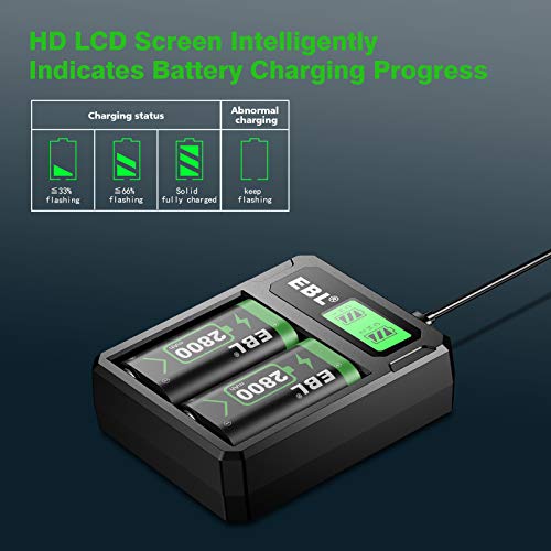 EBL Controller Rechargeable Battery Packs, 2×2800mAh Xbox One Controller Battery Packs, Rechargeable Batteries with Battery Charger for Xbox One/Xbox Series X|S, Xbox One/One S/One X/One Elite