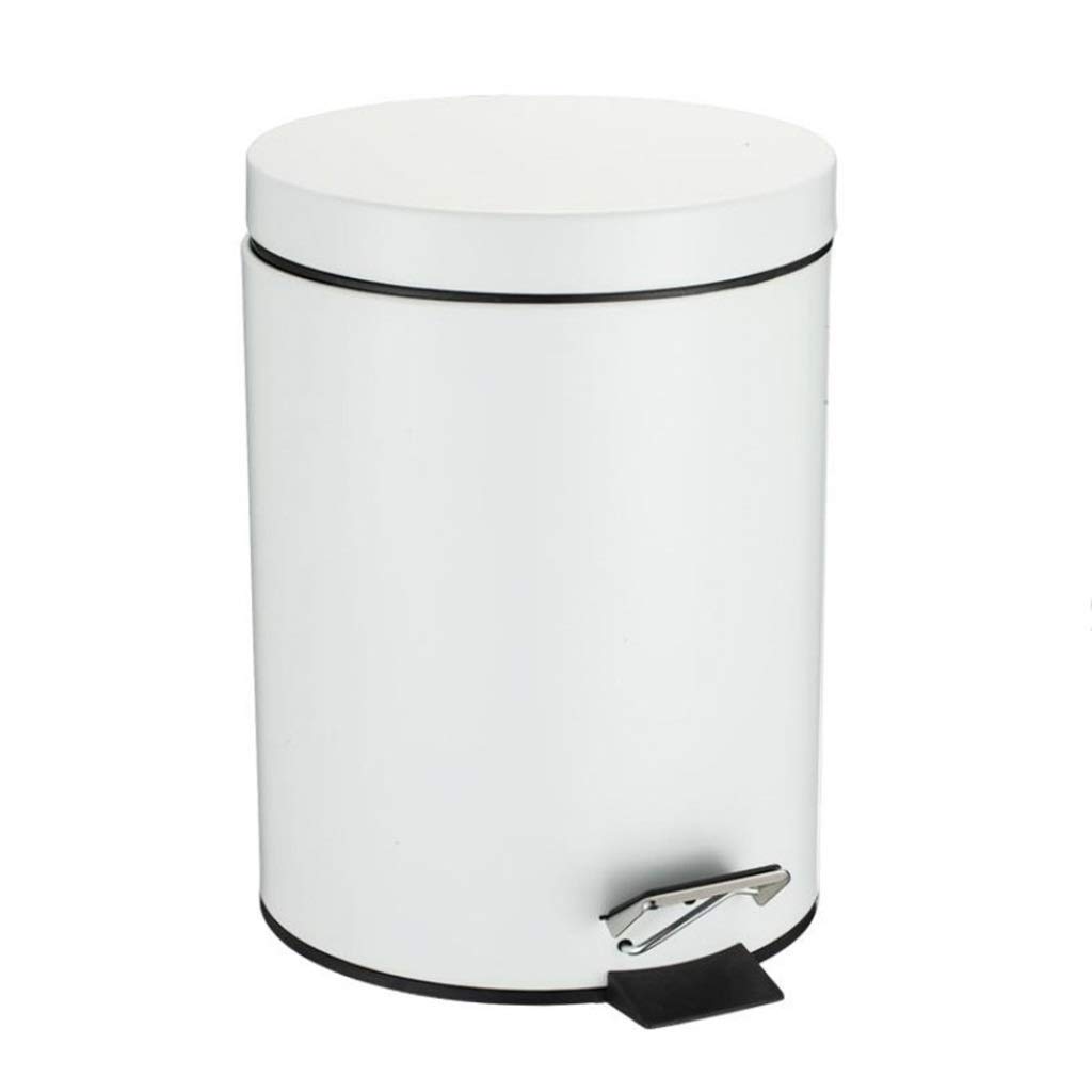 XFENG Round Small Cute Trash can Pedal Type Wastebasket with Lid, Office Kitchen & Bathroom Garbage Bin, Silent Open and Soft Close, Waterproof and Easy to Clean-5 L (Color : White)