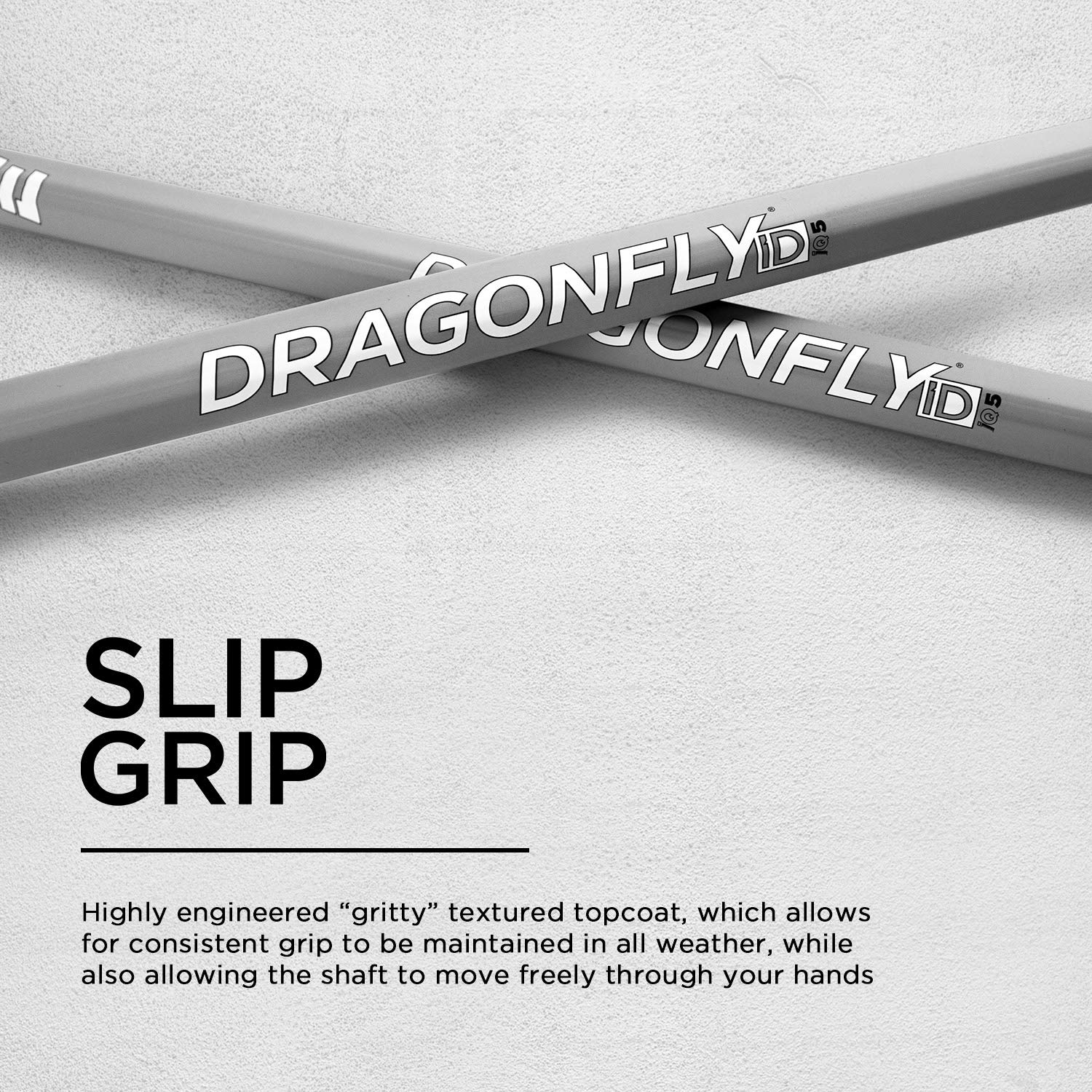 Epoch Dragonfly iD Lacrosse Shaft for Attack/Midfield, 30", Mid-Flex iQ5, Slip Grip Topcoat, C30, Grey