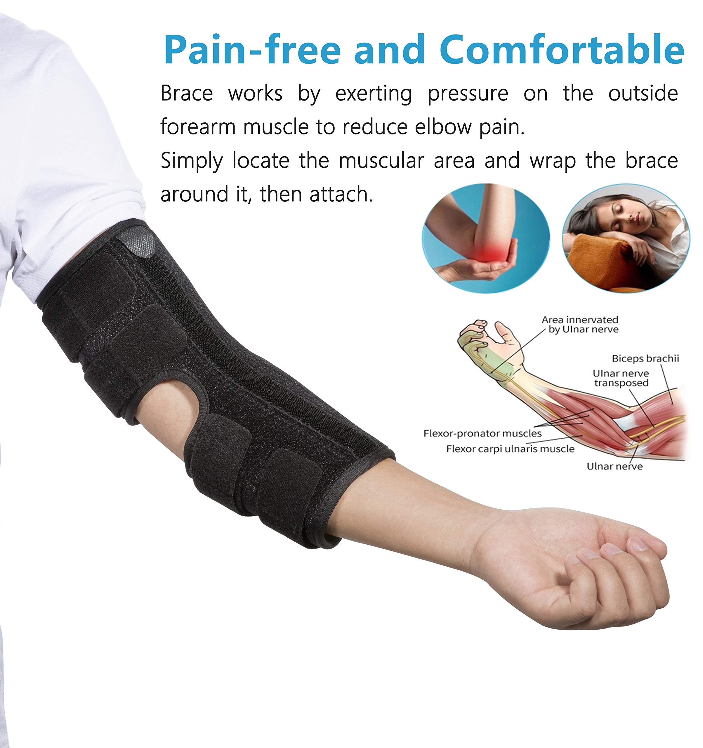 Elbow Brace Support Splint for Cubital Tunnel Syndrome and Arthritis Pain Relief , Adjustable Angle Stabilizer Brace ,Prevent Excessive Bending at night,Fits left and right Arms for Woman and Man- M