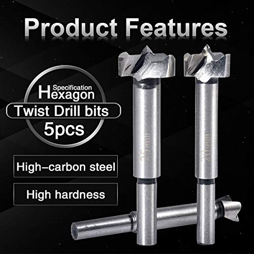 KATUR 15mm to 35mm Hinge Boring Bit Tungsten Steel Forstner Drill Bits Set Hinge Forstner Boring Hole Saw(5pcs,15-35mm)
