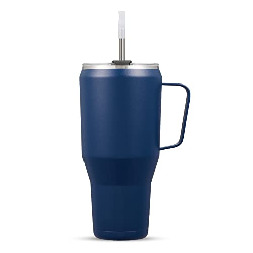 GOBATT 40 oz Tumbler with Handle and Straw Lid，Reusable Stainless Steel Double Vacuum Insulated Travel Mug Iced Coffee cup ，Keep Cold for 24 Hours, navy