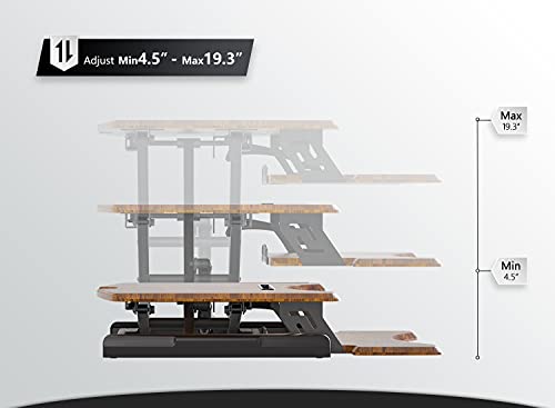 FEZIBO Standing Desk with Height Adjustable 37 Inches Standing Desk Converter Stand up Riser Tabletop Workstation Fits Dual Monitor Rustic Brown