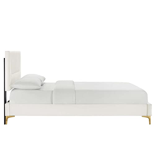 Modway Yasmine Channel Tufted Performance Velvet Full Platform Bed in White