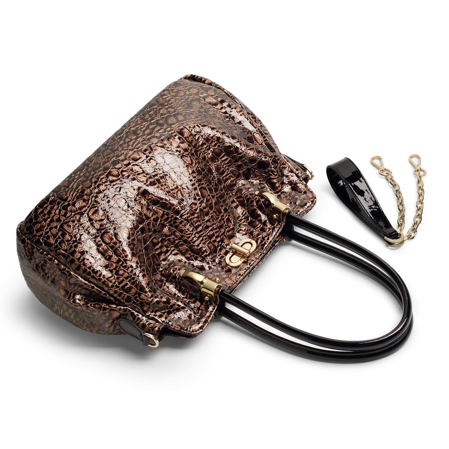 FEIMINA Genuine Leather Tote Bag, Leather Purse for Woman, Top Handle CrossBody Bag Patent Leather Shoulder Bag with Strap