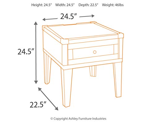 Signature Design by Ashley Todoe Industrial Square End Table with 1 Drawer, 2 Outlets and 2 USB Charging Ports, Dark Gray with Weathered Pine Finish