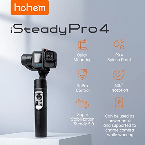 hohem iSteady Pro 4 3 Axis Gimbal for GoPro Hero 12/11/10/9/8/7/6/5 Action Camera Gimbal Stabilizer with Extension Rod, for OSMO Action,for Insta360 for Sony RX0, IPX4 Splash-Proof Bluetooth Control