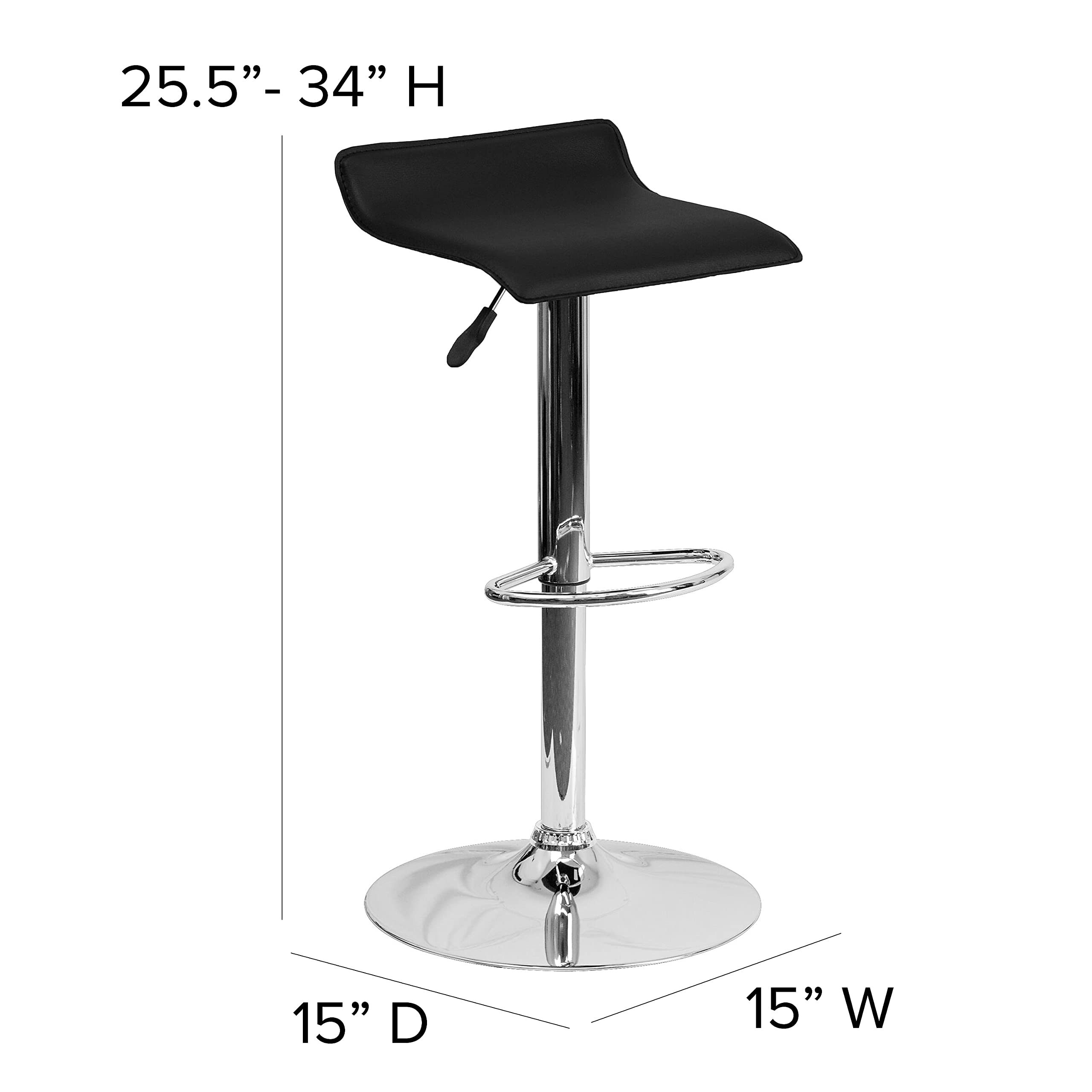Flash Furniture 2 Pack Contemporary Red Vinyl Adjustable Height Barstool with Solid Wave Seat and Chrome Base