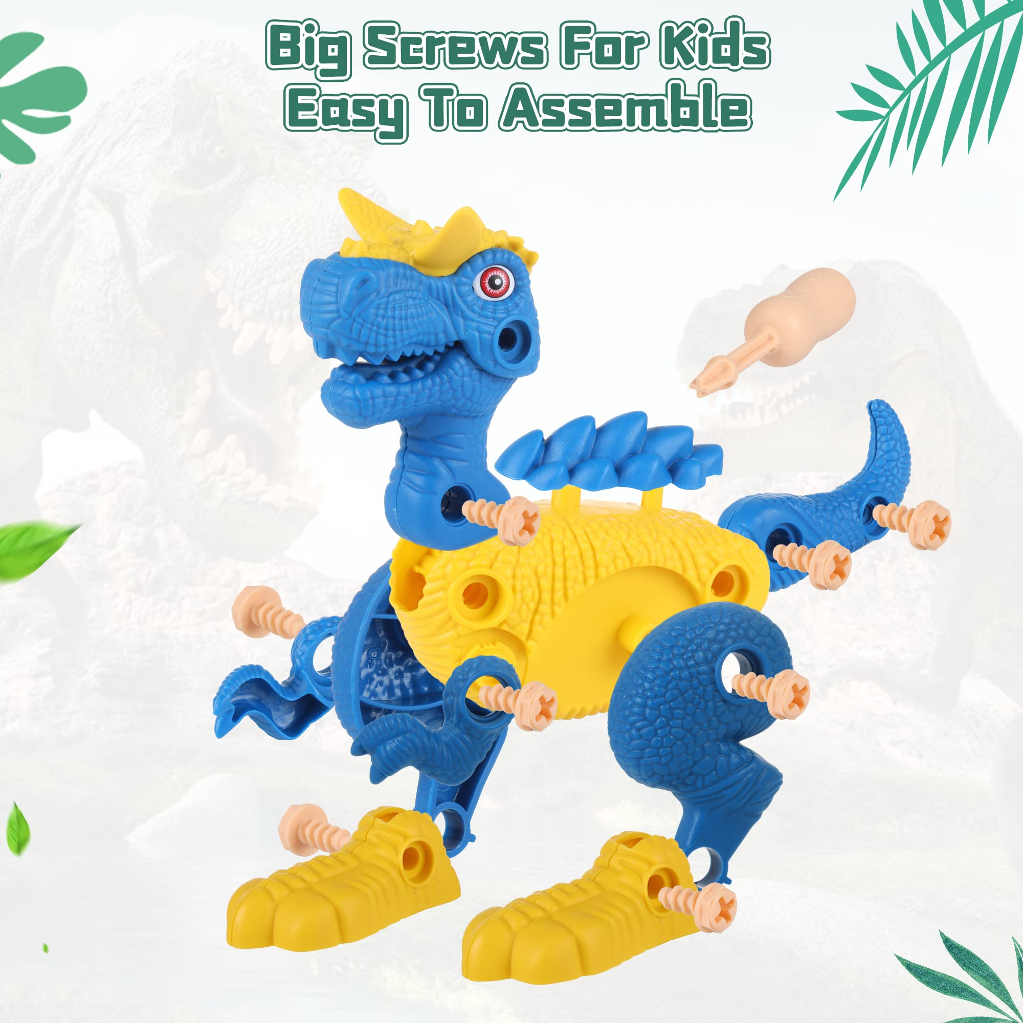 FLYINGSEEDS Take Apart Dinosaur Toys Playset for Kids Age 3 4 5 6 7 8 Year Old, STEM Learning Educational Building Construction Set with Activity Play Mat & Wildlife Figures for Toddlers Boys