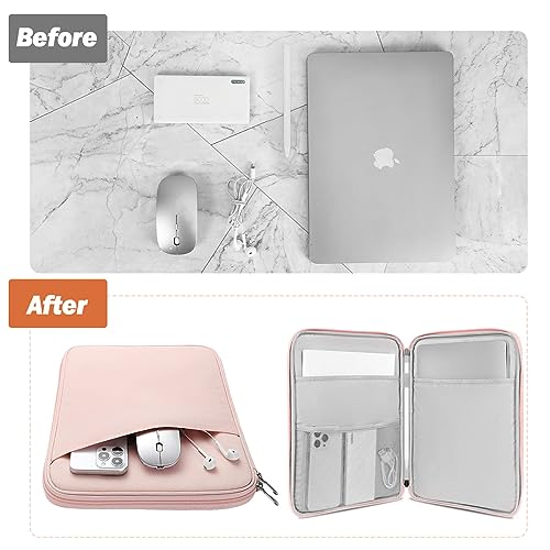 MoKo 12.9 Inch Tablet Sleeve Bag, Compatible with iPad Pro 12.9 M2 2022/2021/2020/2018/Pro 12.9 2017, Surface Laptop Go 12.4", Galaxy Tab S8+ 12.4", Waterproof Bag Carrying Case with Pocket, Pink