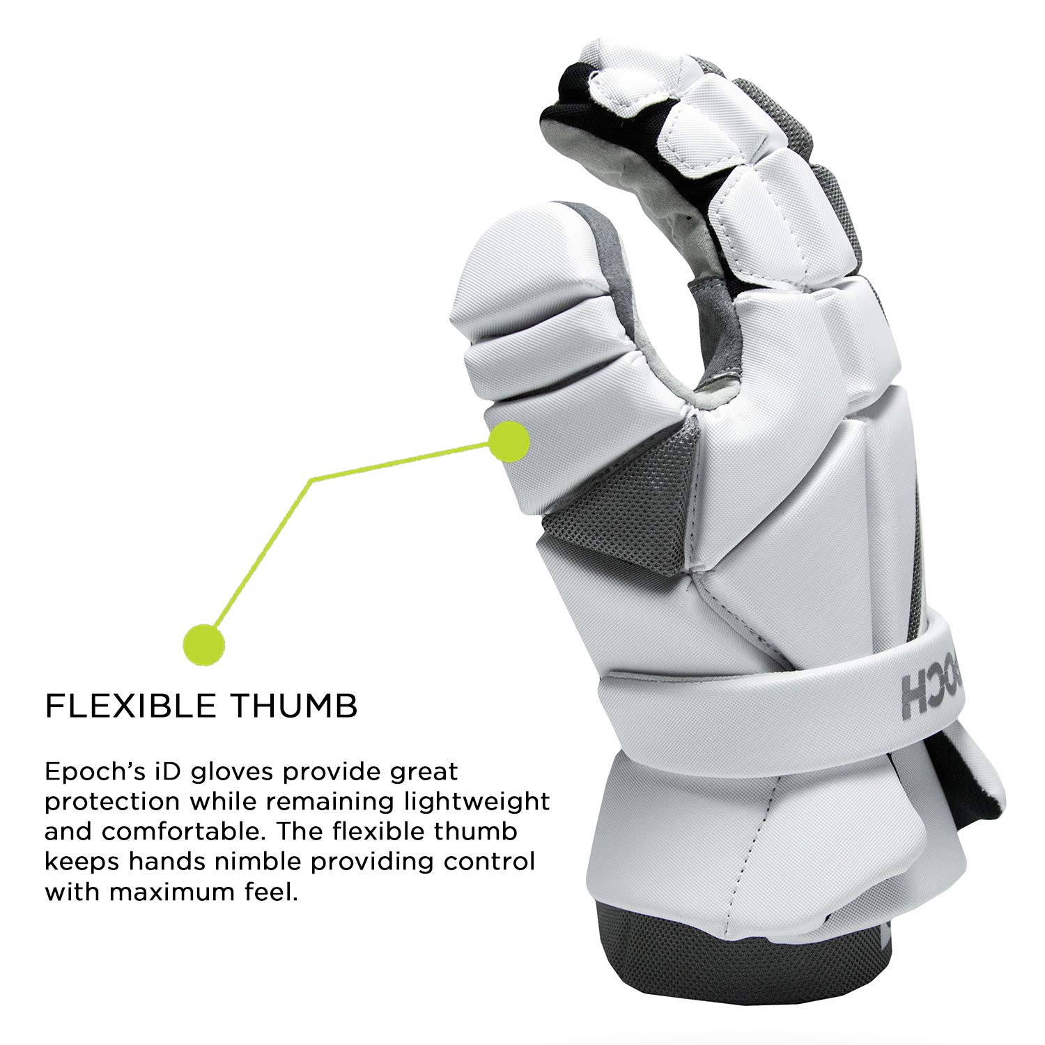 Epoch iD High Performance Lightweight Lacrosse Glove for Attack, Middie and Defensemen, Medium, White