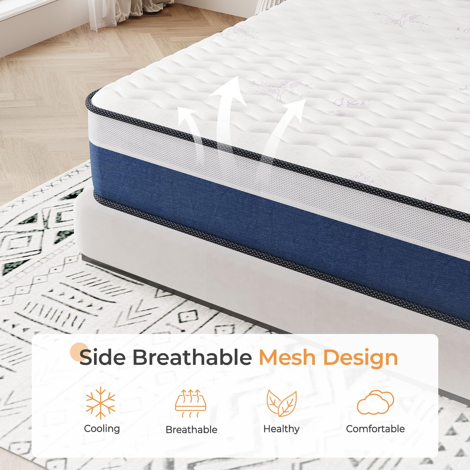 Vesgantti Queen Mattress, 12 Inch Innerspring Hybrid Queen Size Mattress with Memory Foam and Individual Pocket Spring, Mattress in a Box
