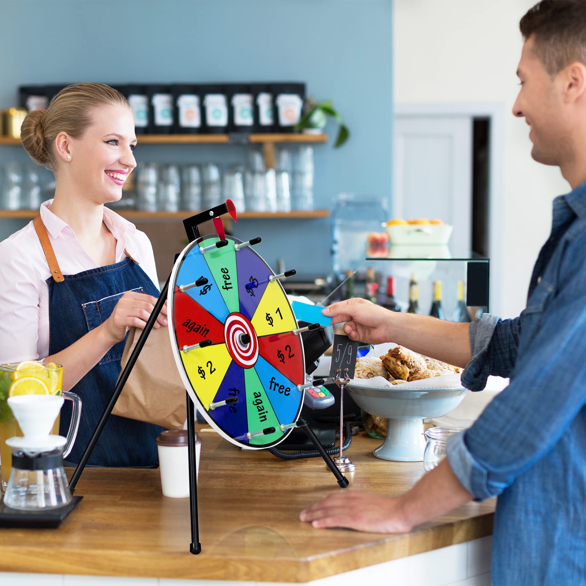 Hokut 12 inch Spinning Prize Wheel, Tripod Base with 10 Color Slots Tabletop Spinner, Roulette Wheel for Carnival, Trade Show, Win Fortune Spin Games