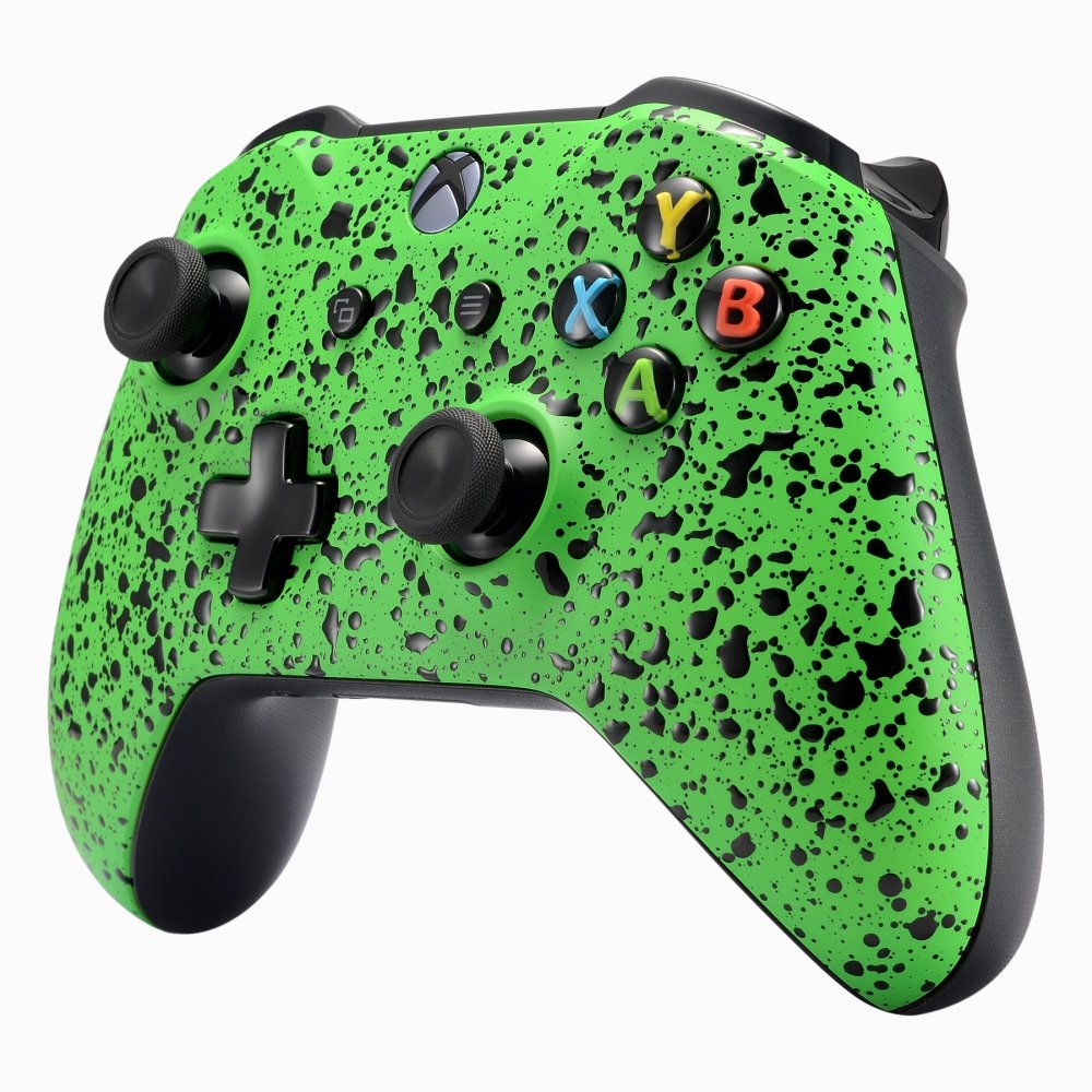 eXtremeRate Textured Green Faceplate Cover, 3D Splashing Front Housing Shell Case, Comfortable Non-Slip Replacement Kit for Xbox One S & Xbox One X Controller - Controller NOT Included