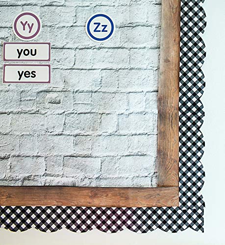 Schoolgirl Style Black and White Gingham Bulletin Board Borders, Woodland Whimsy Classroom Decorations, 39 Feet