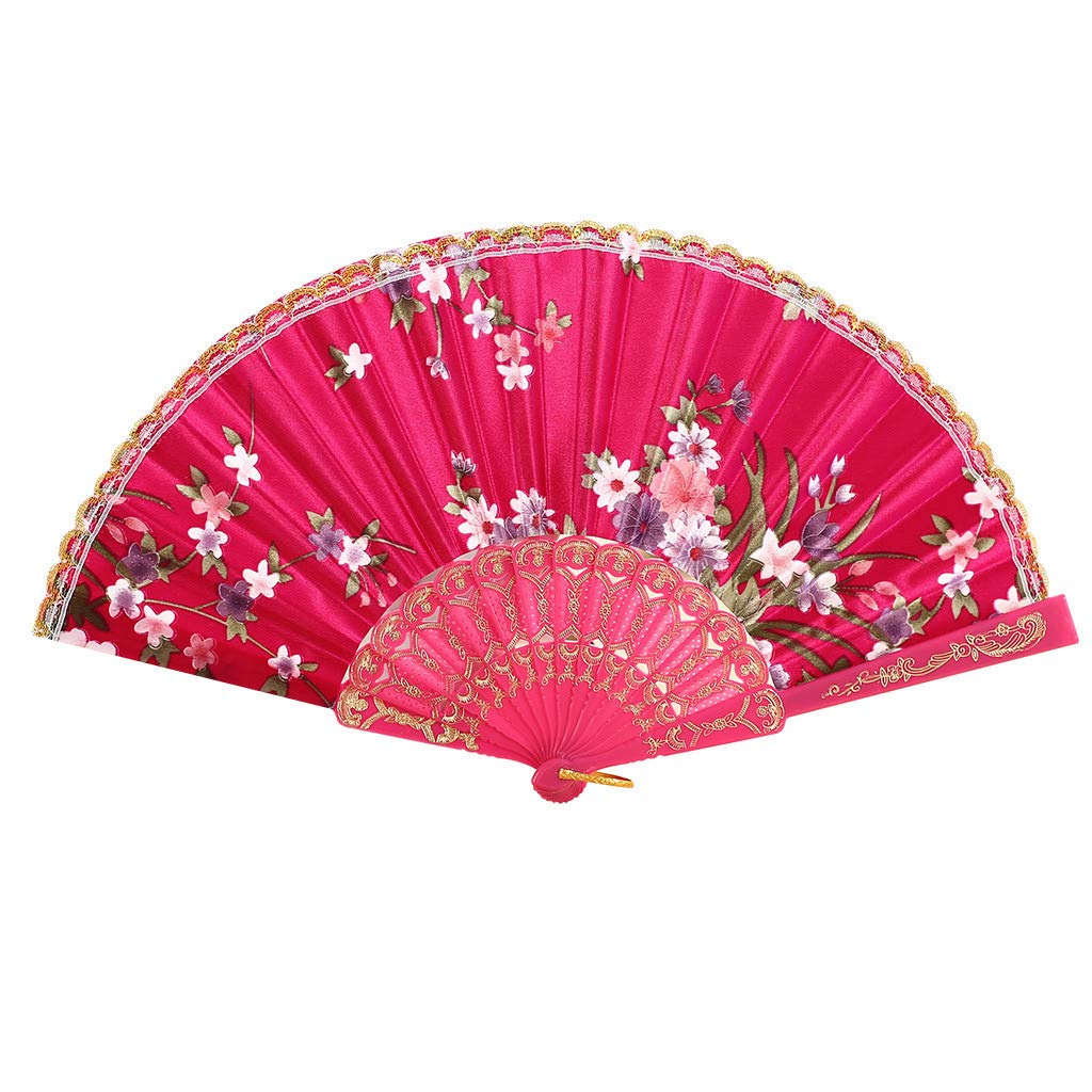 Folding Fan Chinese Style Hand Held Folding Dance Fan Wedding Party Lace Silk Folding Hand Held Flower Fan Summer Wedding Fan Party (Color : L)