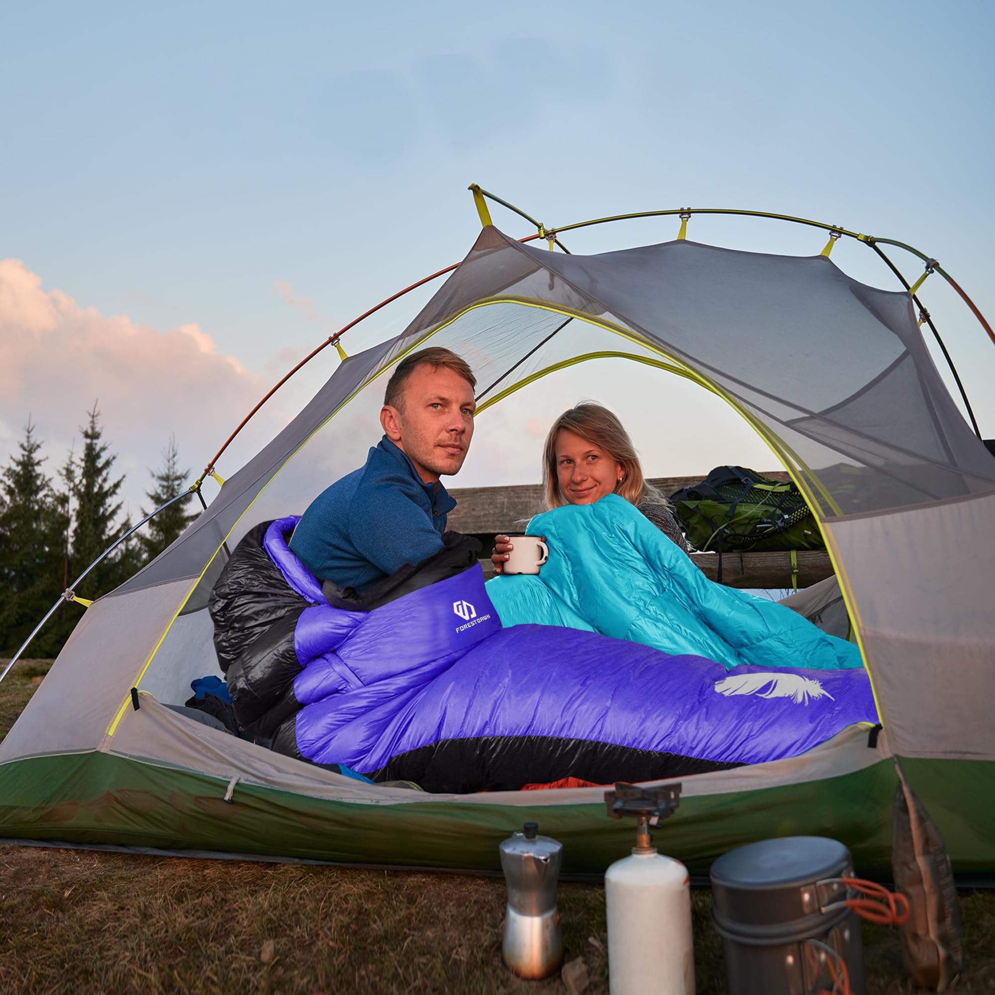 ForestDawn 15 Degree F Down Sleeping Bag, 650 Down Fill Power Cold-Weather Mummy Sleeping Bag for Adults, Winter Lightweight Camping, Hiking, Backpacking with Compression Stuff Sack