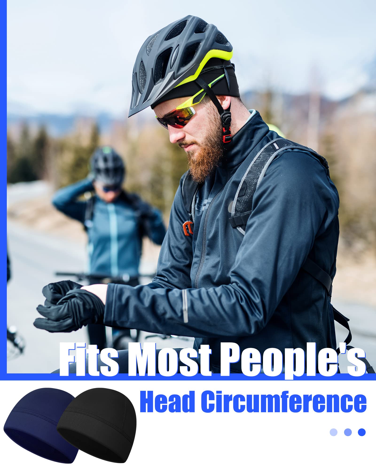 Foaincore 9 Pcs Winter Fleece Helmet Men Liners Warm Skull Cap Beanie Hats Running Cycling Hats(Black, Gray, Nay Blue, Spandex)