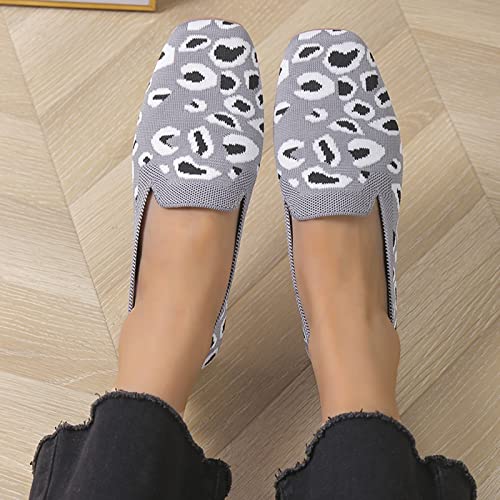 FASDNENDYS Ladies Fashion Leopard Print Breathable Knitted Flat Comfortable Casual Shoes Toddler Sandals