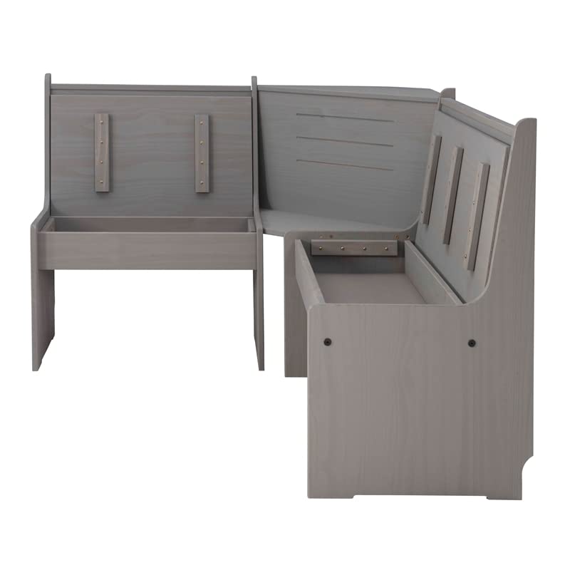 Riverbay Furniture Pine Wood Indoor 3 Piece Kitchen Corner Table Booth Bench Breakfast Dining Nook Set Dining Nook Set in Gray