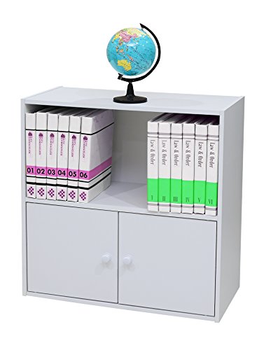 KB Designs- 2 Door Storage Bookcase with Open Shelf, White