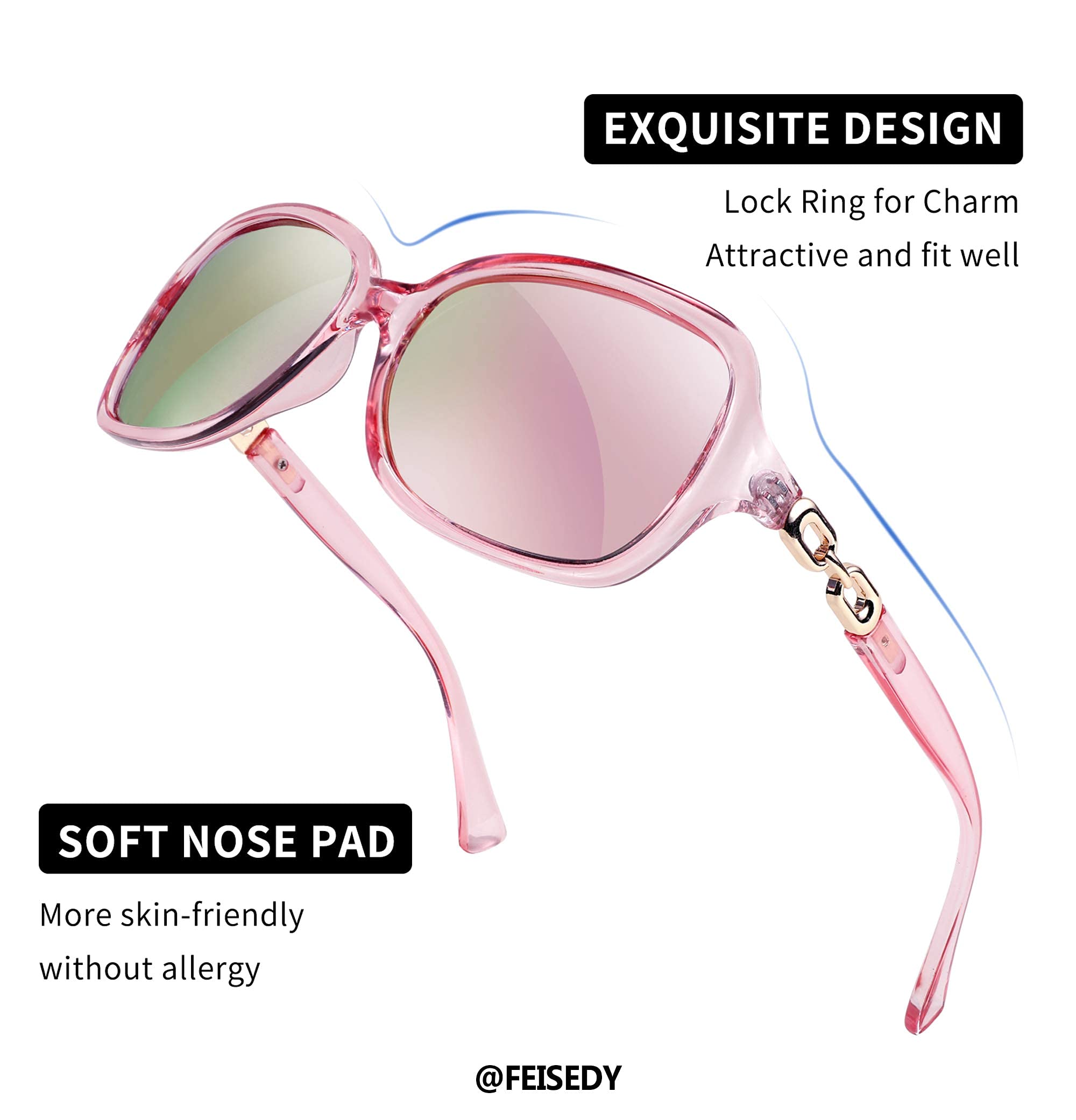 FEISEDY Vintage Womens Polarized Sunglasses UV400 Wrap Around Fashion Shades B2526 (Pink Mirrored, 56)