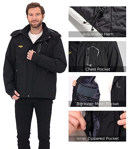 Wantdo Men's Waterproof Mountain Jacket Fleece Windproof Ski Jacket US XL Black XL