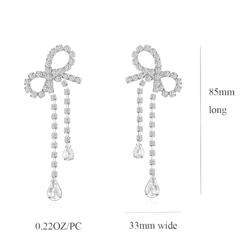 FAUTHENTICUTE Silver CZ Drop Earring for Women, Bow Drop Earrings